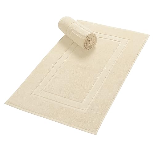GLAMBURG Premium Cotton 20x32 inch 2-Pack Bath Mats - 100% Ringspun Cotton - Luxury Hotel & Spa Quality - 800 GSM - Durable Soft Highly Absorbent - Machine Washable - Ivory