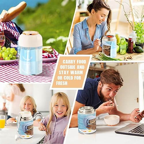 CUPADA Funny Cat Kitten Food Jar, Yellow Rubber Duck Insulated Hot Food Jars Vacuum 17OZ with Folding Spoon for Work Trip Picnic Camping