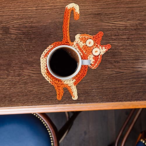 Cute Cat Butt Coasters 3Pcs, Handmade Crochet Cat Butt Coaster, Creative Kitty Butt Crochet Coffee & Tea Drink Coaster, Home Table Fun Cat Coaster, , Knitted Cat Bum Coaster for Cat Lover Gift