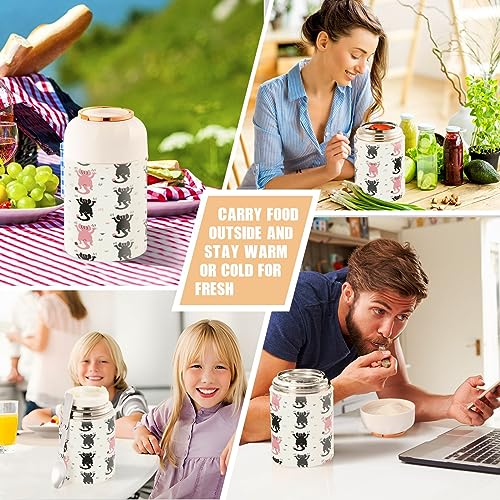 CUPADA Scratch Cats Cartoon Food Jar, Funny Kitten Insulated Hot Food Jars Vacuum 17OZ with Folding Spoon for Work Trip Picnic Camping