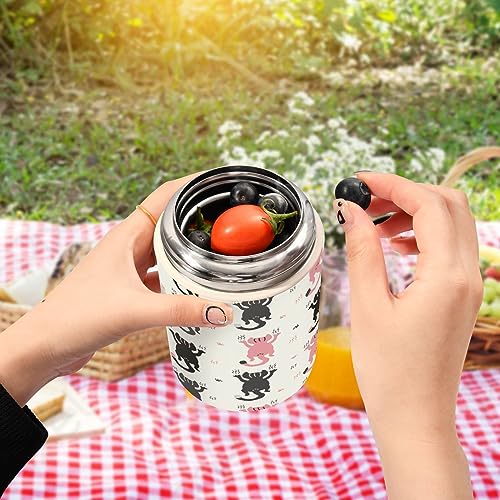 CUPADA Scratch Cats Cartoon Food Jar, Funny Kitten Insulated Hot Food Jars Vacuum 17OZ with Folding Spoon for Work Trip Picnic Camping