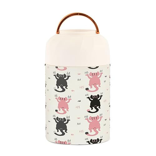 CUPADA Scratch Cats Cartoon Food Jar, Funny Kitten Insulated Hot Food Jars Vacuum 17OZ with Folding Spoon for Work Trip Picnic Camping