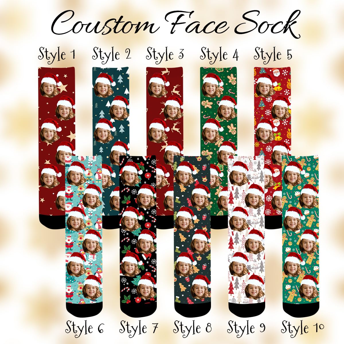 YESCUSTOM Custom Socks with Face, Personalized Christmas Funny Socks with Heart, Customized Crew Sock Gifts for Men Women Couples