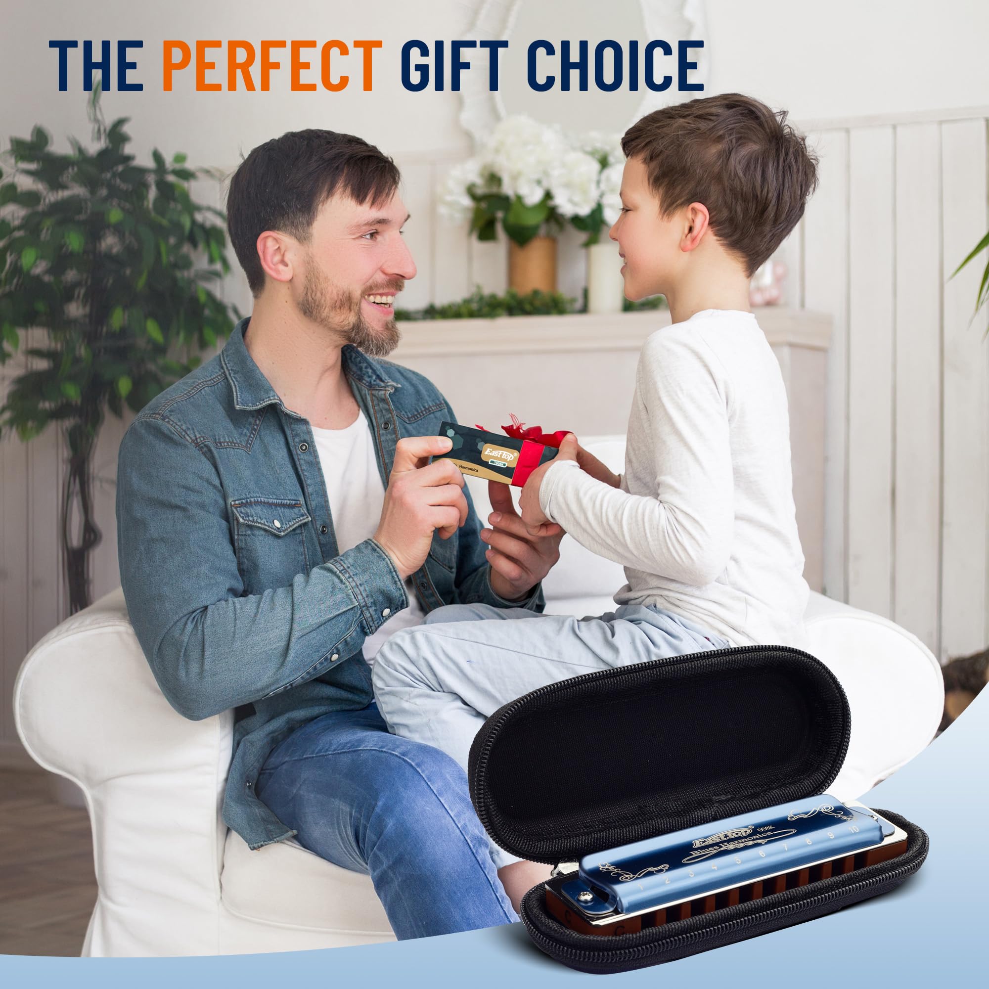 East top Diatonic Harmonica Key of Db, 10 Holes 20 Tones Diatonic Blues Harp Mouth Organ 008K Harmonica with Blue Case, Standard Harmonica For Adults, Professionals and Students