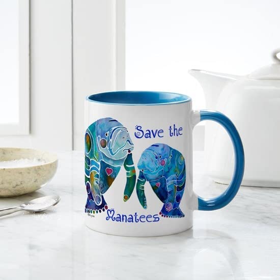 CafePress Save The Manatees In Blues Mug Ceramic Coffee Mug, Tea Cup 11 oz