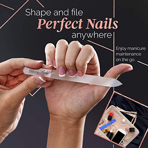 ClassyLady Glass Nail File - Crystal Nail File, Filing Board for Professional Fingernail Care and Smooth Precise Filing, Easy to Clean - Yellow/Pink with case