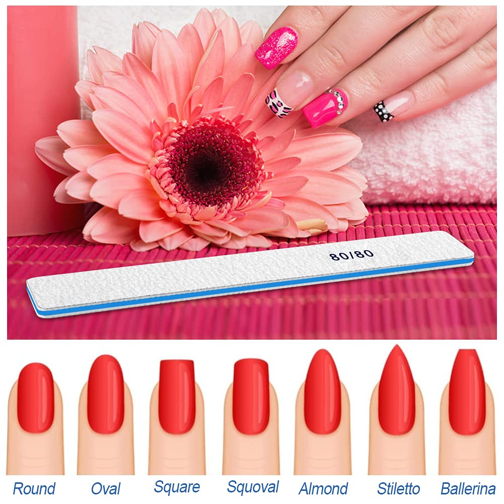 Nail File for Acrylic Nails 12pcs, 80/80 Grit Files Emery Boards, Jumbo Washable Thick Professional Square Nail File Manicure Tools for Nail Tech