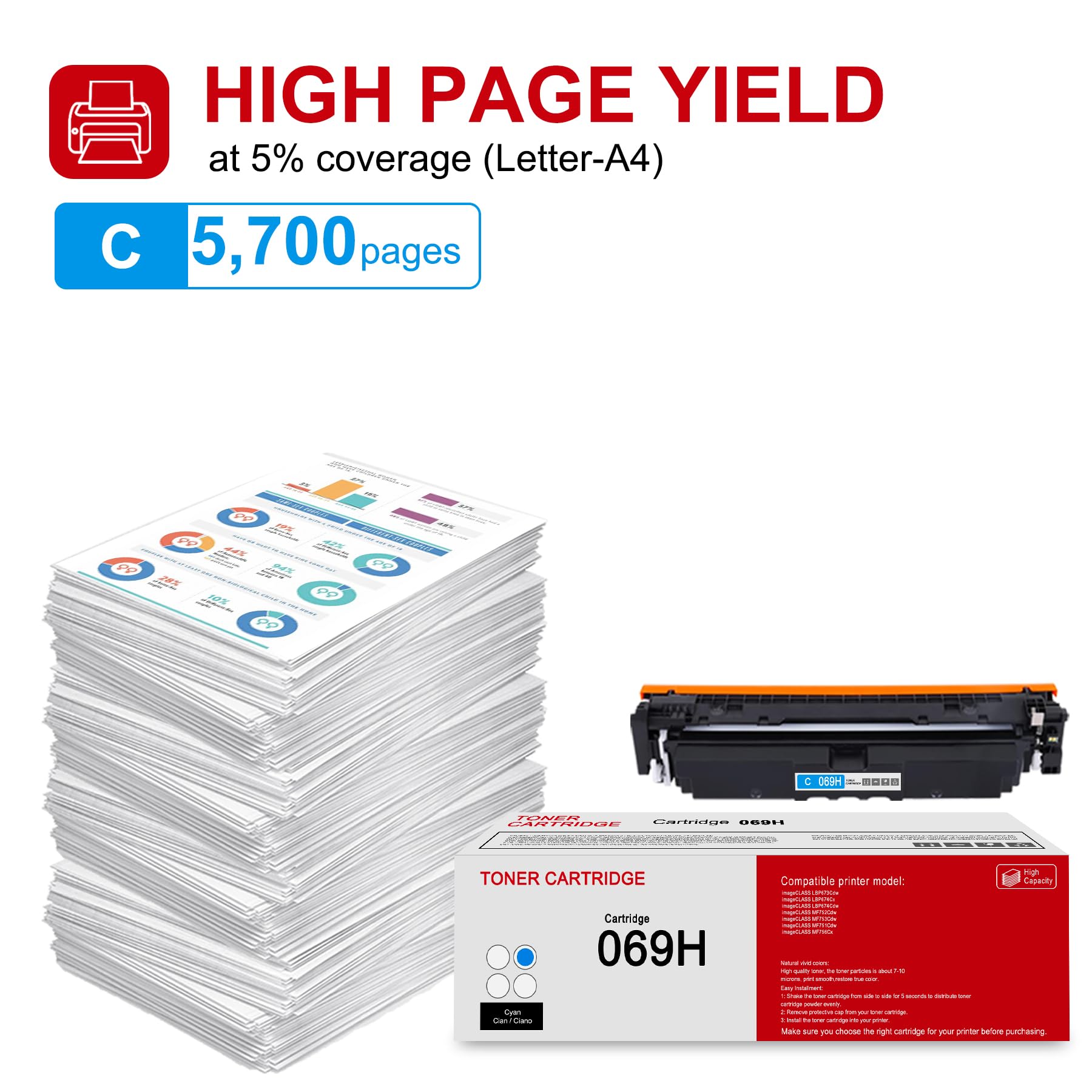 2 Pack 069H 5097C001 Cyan Toner Cartridge 069H 5097C001 Compatible 5097C001 Replacement for Canon imageCLASS LBP673Cdw LBP674Cx LBP674Cdw MF752Cdw MF753Cdw MF751Cdw MF756Cx Printer