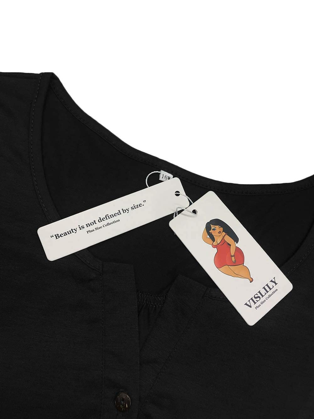 VISLILY Women's Plus Size V Neck Short Sleeve Henley Shirts Pleated Tunic Tops Black 20W