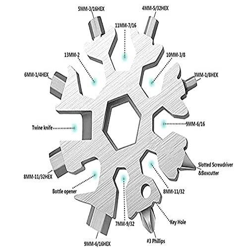 GADIEDIE 2 Pcs 18-in-1 Snowflakes Multi Tool,Great Christmas Gift, Stainless Steel Snowflake Bottle Opener,Definitely a Winner for The Kitchen Drawer or Glove Compartment(Black/Silver)
