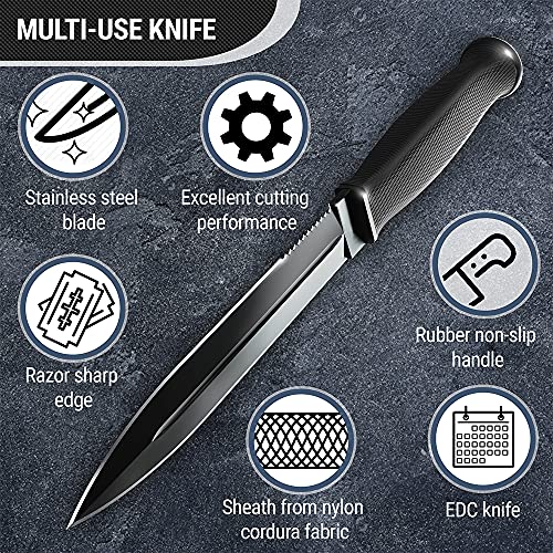Bundle of 2 Items - Pocket Knife - Japanese Utility Knives with Sheath - Small Black Fixed Tactical Hobby Work Mini Knofe for Men Women - Best EDC Survival Camping Hiking Military Tool Sharp - Gifts