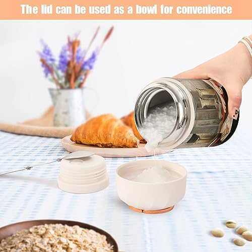 CUPADA Sphynx Kitten Cute Food Jar, Oil Painting Funny Insulated Hot Food Jars Vacuum 17OZ with Folding Spoon for Work Trip Picnic Camping