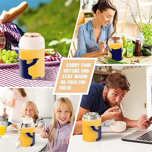 CUPADA Cute Black Cat Food Jar, Scratch Yellow Insulated Hot Food Jars Vacuum 17OZ with Folding Spoon for Work Trip Picnic Camping