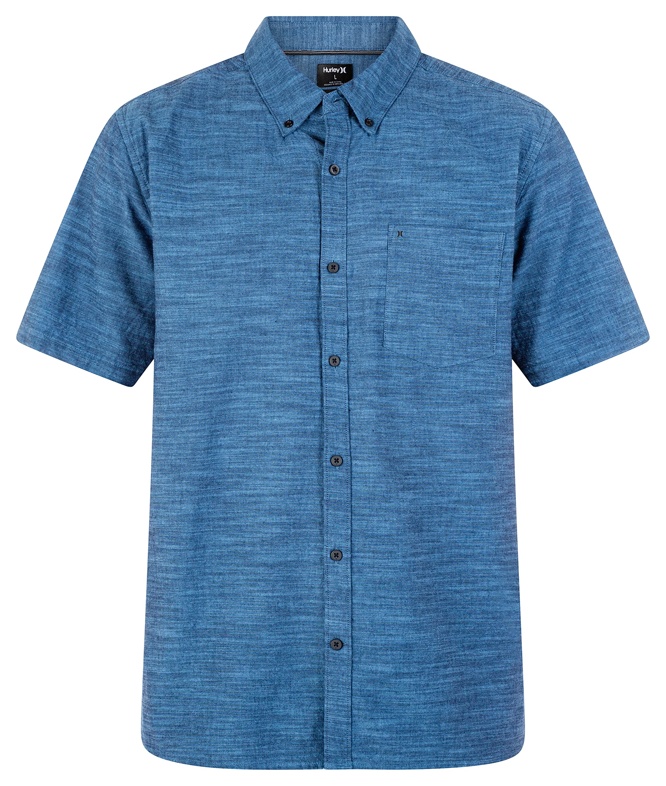 Hurley mens One and Only Textured Short Sleeve Up Button Down Shirt, Obsidian, X-Large US