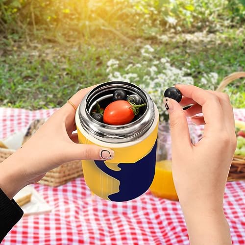 CUPADA Cute Black Cat Food Jar, Scratch Yellow Insulated Hot Food Jars Vacuum 17OZ with Folding Spoon for Work Trip Picnic Camping
