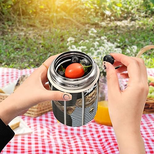 CUPADA Pirate Cat Funny Food Jar, Skull Cap Cute Insulated Hot Food Jars Vacuum 17OZ with Folding Spoon for Work Trip Picnic Camping