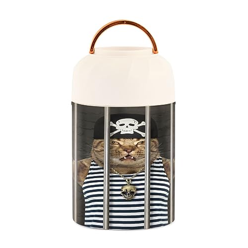 CUPADA Pirate Cat Funny Food Jar, Skull Cap Cute Insulated Hot Food Jars Vacuum 17OZ with Folding Spoon for Work Trip Picnic Camping