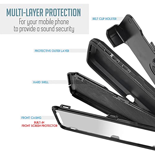 Customerfirst Compatible for OnePlus Nord N300 5G with Built in Screen Protector Kickstand Rugged Shockproof Dust/Drop Proof Holster Phone Case Cover (Black)