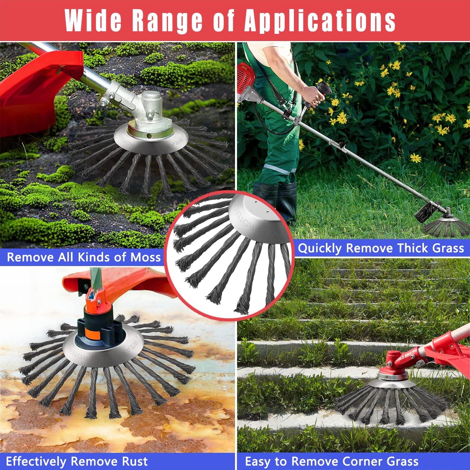 NeJesZoe 10 inch Unbreakable Steel Wire Weed Brush Cutter Trimmer Head,Lightweight Wired Trimmer Blade for Weed Trimmer,Wired Weed Trimmer Attachments Head (Adapters not Included)