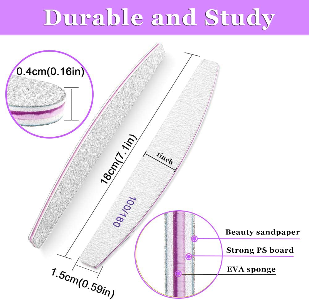 20PCS Nail File Buffer Set for Natural Nails,100 180 Grit Nail File,4 Sides 120 Grit Sanding Buffer Nail Block for Gel Acrylic Nails Professional Manicure Tool,Purple