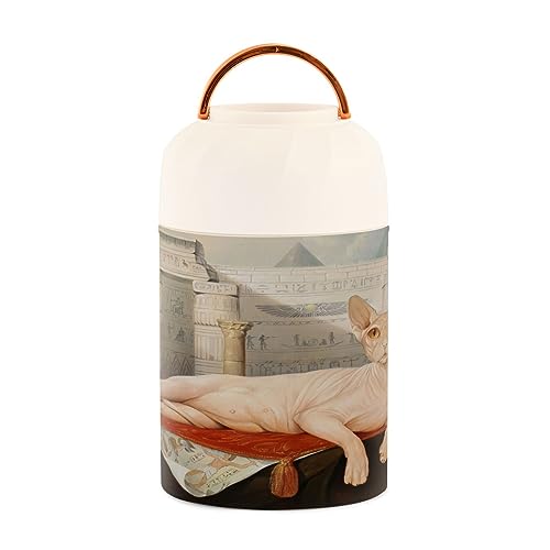CUPADA Sphynx Kitten Cute Food Jar, Oil Painting Funny Insulated Hot Food Jars Vacuum 17OZ with Folding Spoon for Work Trip Picnic Camping