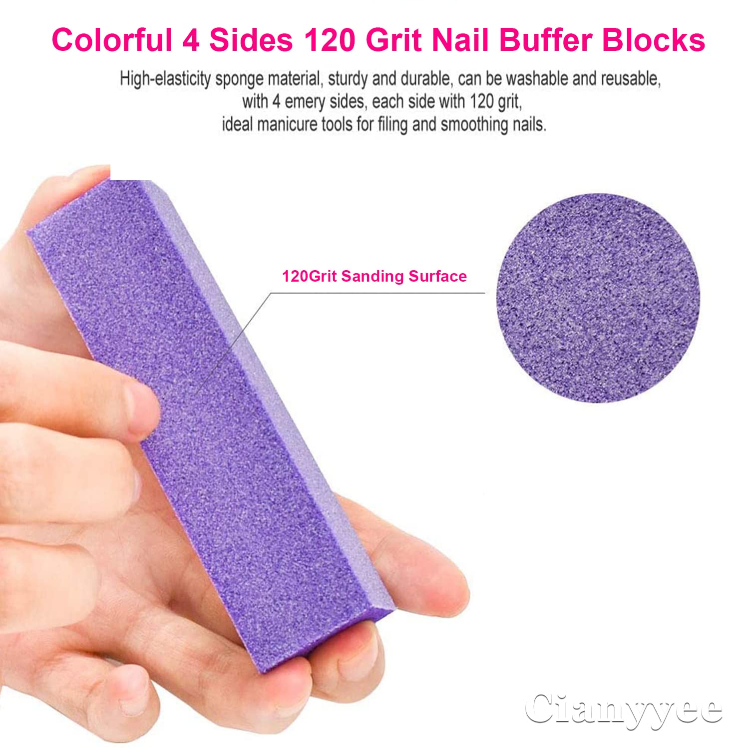 20PCS Nail File Buffer Set for Natural Nails,100 180 Grit Nail File,4 Sides 120 Grit Sanding Buffer Nail Block for Gel Acrylic Nails Professional Manicure Tool,Purple