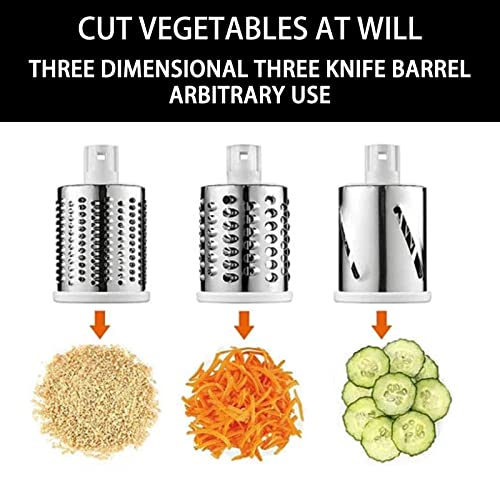 Rotary Cheese Grater with Handle for Fruit,Vegetables,Nuts, 3 In 1 Multifunctional Kitchen Square Drum Vegetable Cutter & Round Mandoline Slicer Nuts Grinder With 3 Interchangeable Blades (Blue)
