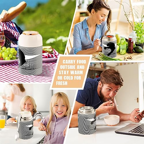 CUPADA Pop Art Cat Food Jar, Black White Stripe Insulated Hot Food Jars Vacuum 17OZ with Folding Spoon for Work Trip Picnic Camping