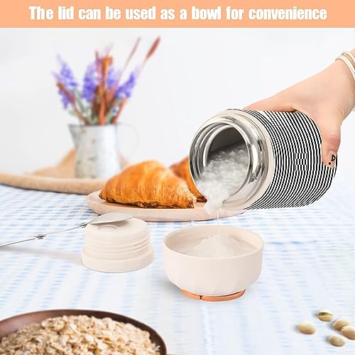 CUPADA Pop Art Cat Food Jar, Black White Stripe Insulated Hot Food Jars Vacuum 17OZ with Folding Spoon for Work Trip Picnic Camping