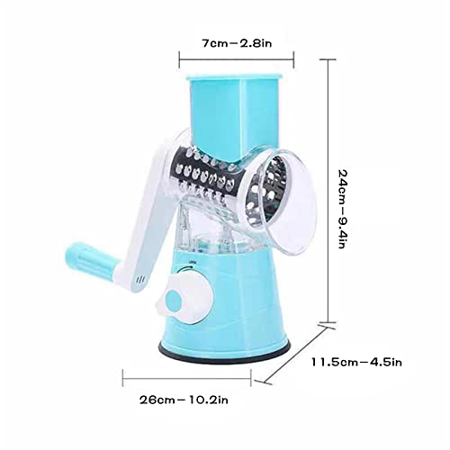 Rotary Cheese Grater with Handle for Fruit,Vegetables,Nuts, 3 In 1 Multifunctional Kitchen Square Drum Vegetable Cutter & Round Mandoline Slicer Nuts Grinder With 3 Interchangeable Blades (Blue)