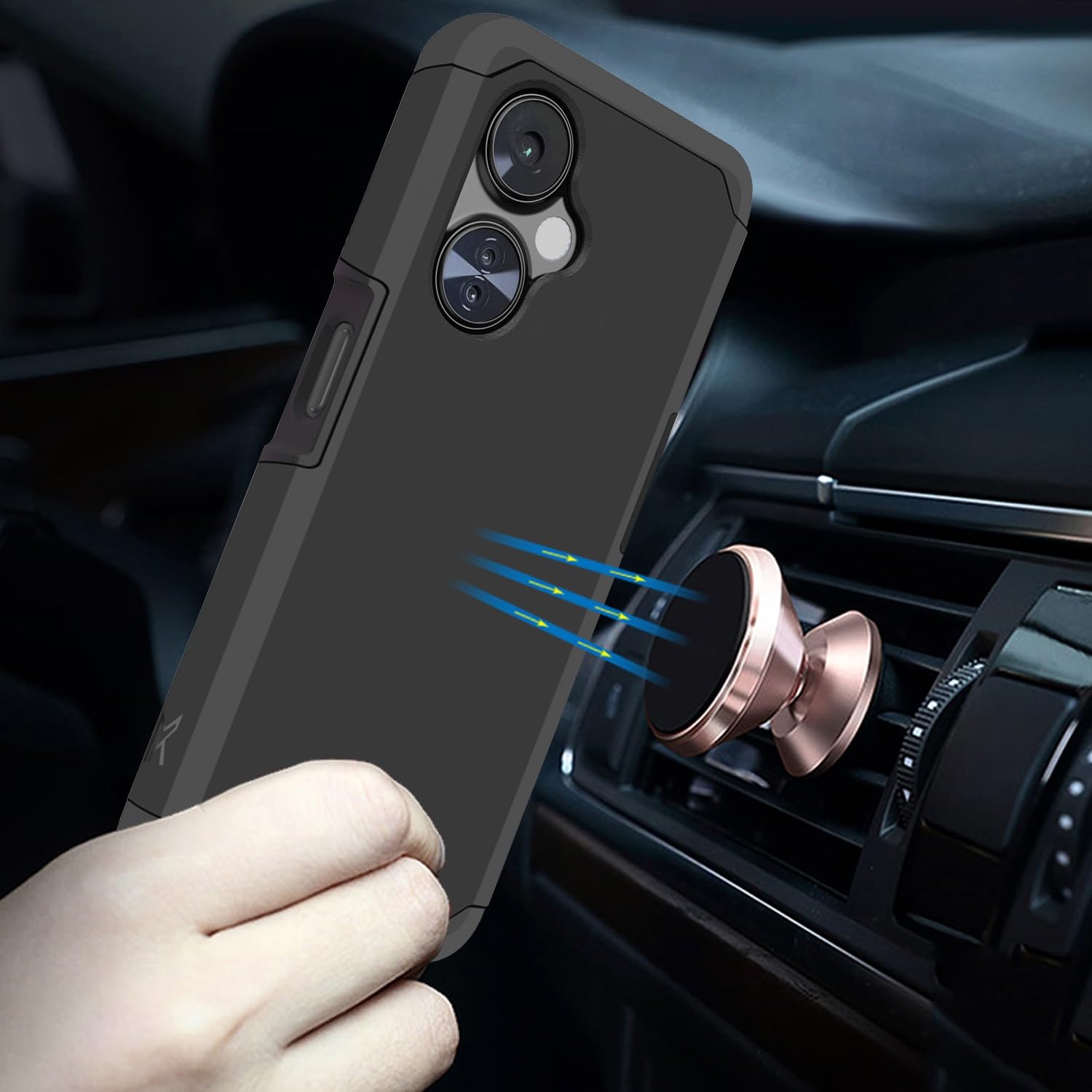 TJS Compatible for OnePlus Nord N30 5G Case, with Tempered Glass Screen Protector Dual Layer Hybrid (Magnetic Mount Friendly) Shockproof Drop Protection Impact Phone Case (Black)