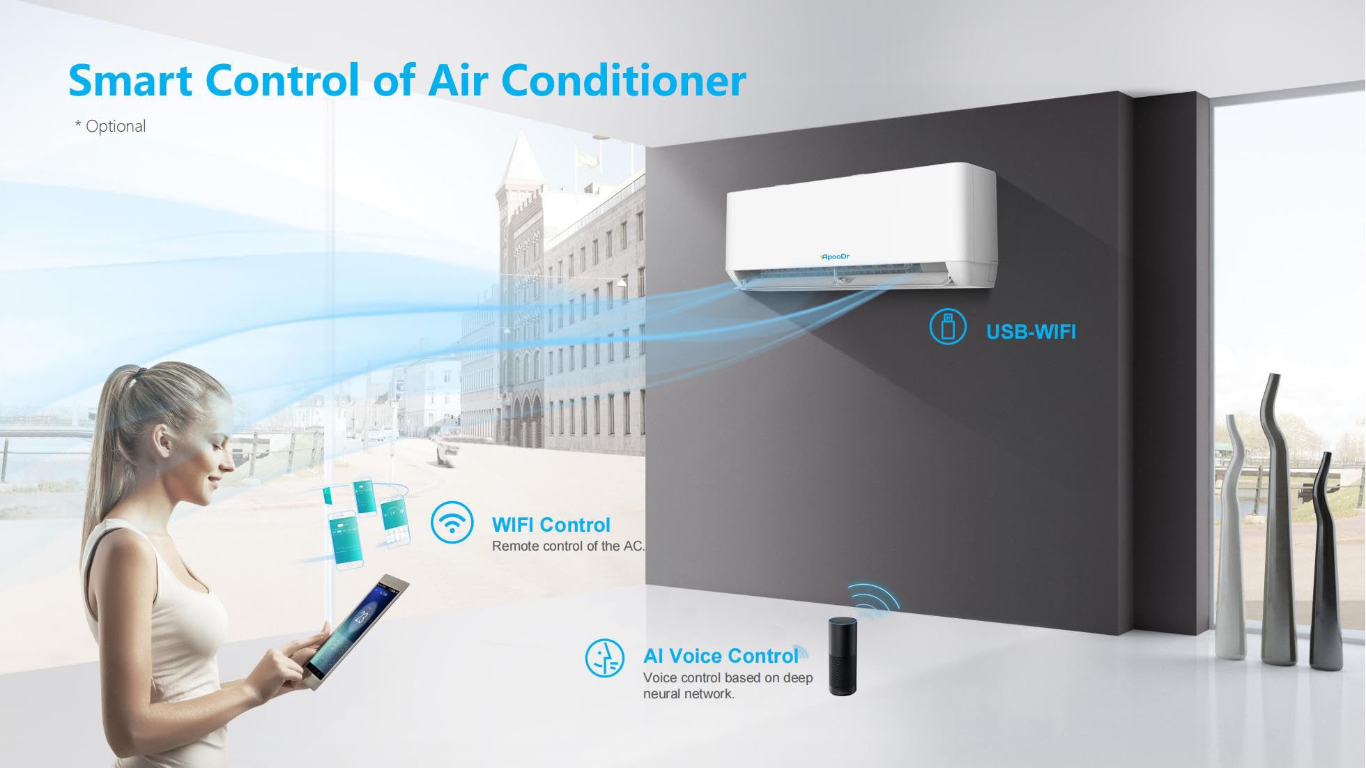 ApooDr AT-Pro Series 12,000 BTU 22 SEER2 Mini Split Air Conditioner Ductless Inverter System with Heat Pump 110V,Energy-Star Wi-Fi with 16 Ft. Kit