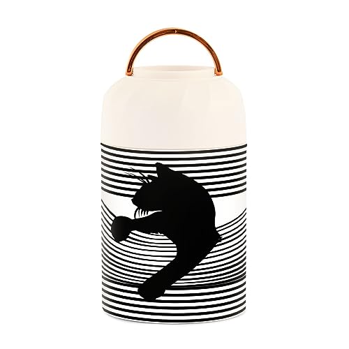 CUPADA Pop Art Cat Food Jar, Black White Stripe Insulated Hot Food Jars Vacuum 17OZ with Folding Spoon for Work Trip Picnic Camping