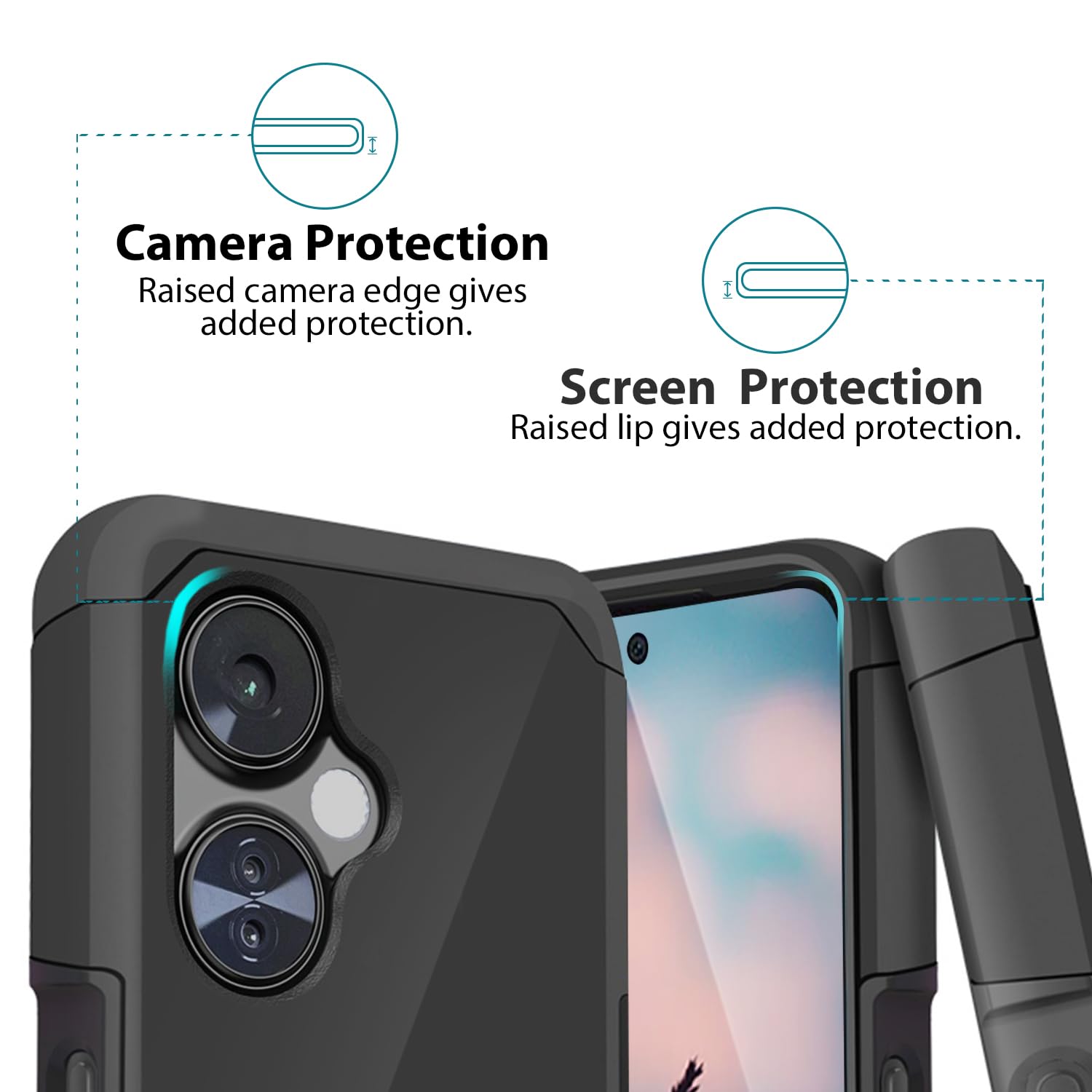TJS Compatible for OnePlus Nord N30 5G Case, with Tempered Glass Screen Protector Dual Layer Hybrid (Magnetic Mount Friendly) Shockproof Drop Protection Impact Phone Case (Black)
