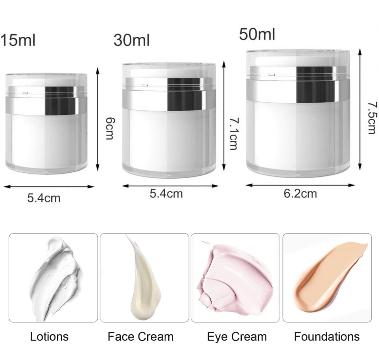 Minsily 4 Pack Airless Pump Jars, 1.7 oz Airless Pump Bottles Cream Jar Vacuum Cosmetics Pump Bottle Dispenser Travel Container Empty Airless Cosmetic Container for Skincare Cream Lotions Moisturizer