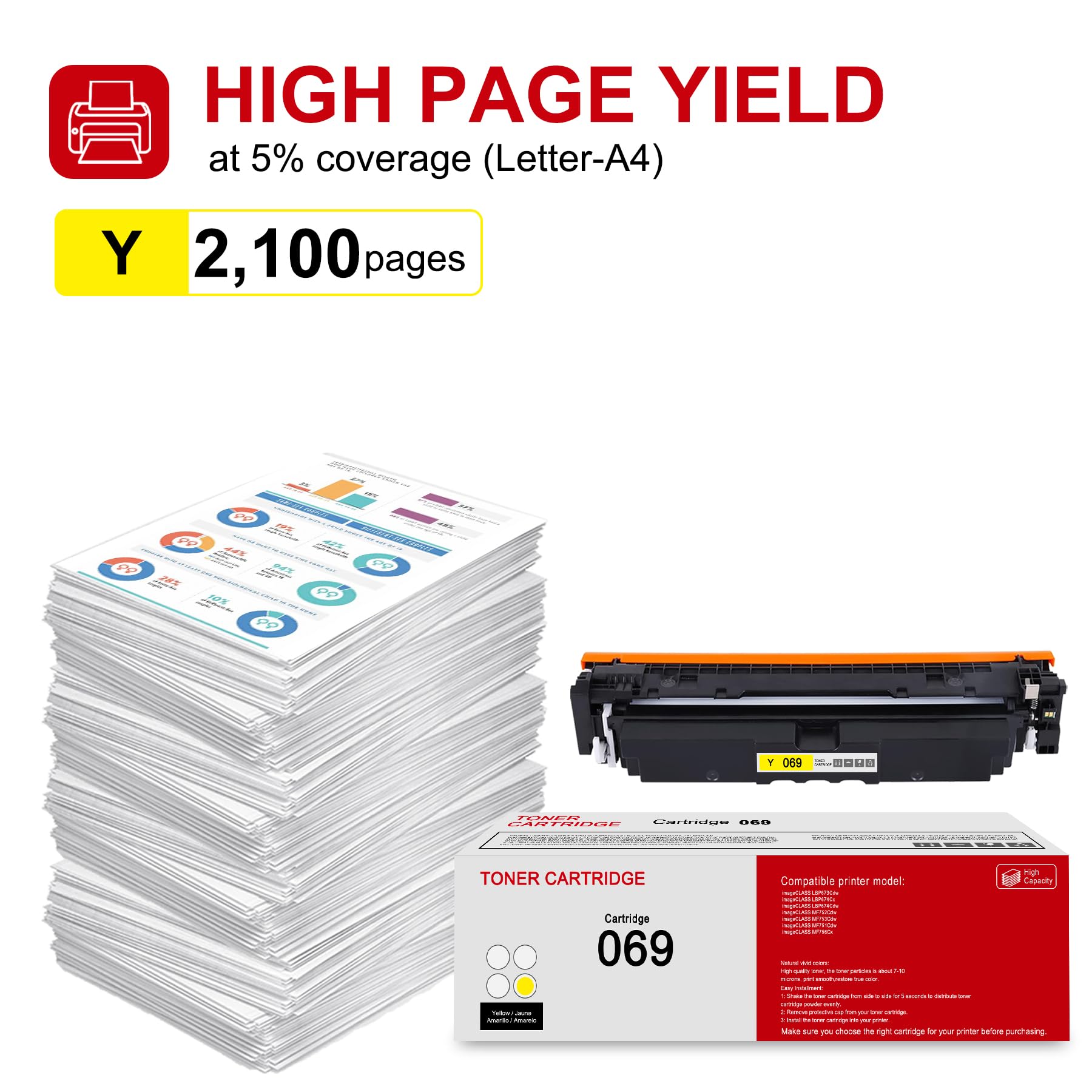 2 Pack 069 5091C001 Yellow Toner Cartridge 069 5091C001 Compatible 5091C001 Replacement for Canon imageCLASS LBP673Cdw LBP674Cx LBP674Cdw MF752Cdw MF753Cdw MF751Cdw MF756Cx Printer