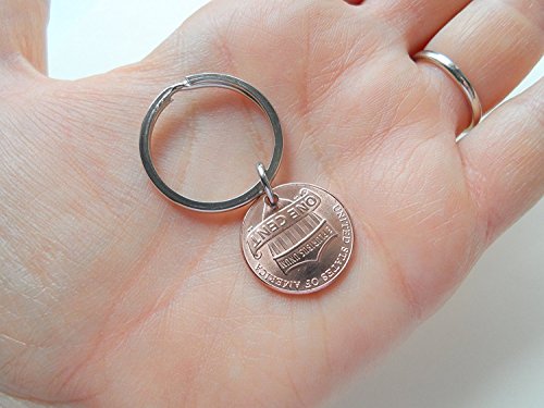 2017 Penny Keychain With Heart Around Year; 6 Year Anniversary, Couples Keychain