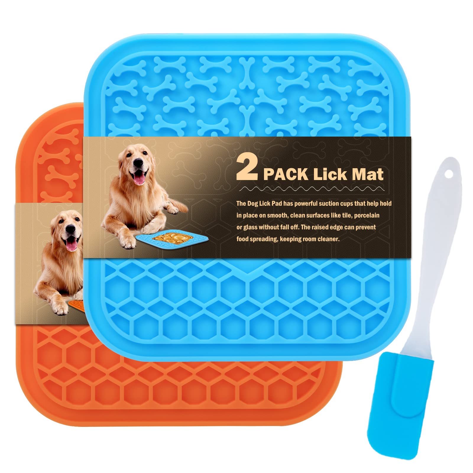 Lick Mat for Dogs - Slow Feeder Licking Mat with Suction Cups for Peanut Butter, Food Treats & Yogurt - 2 Pack