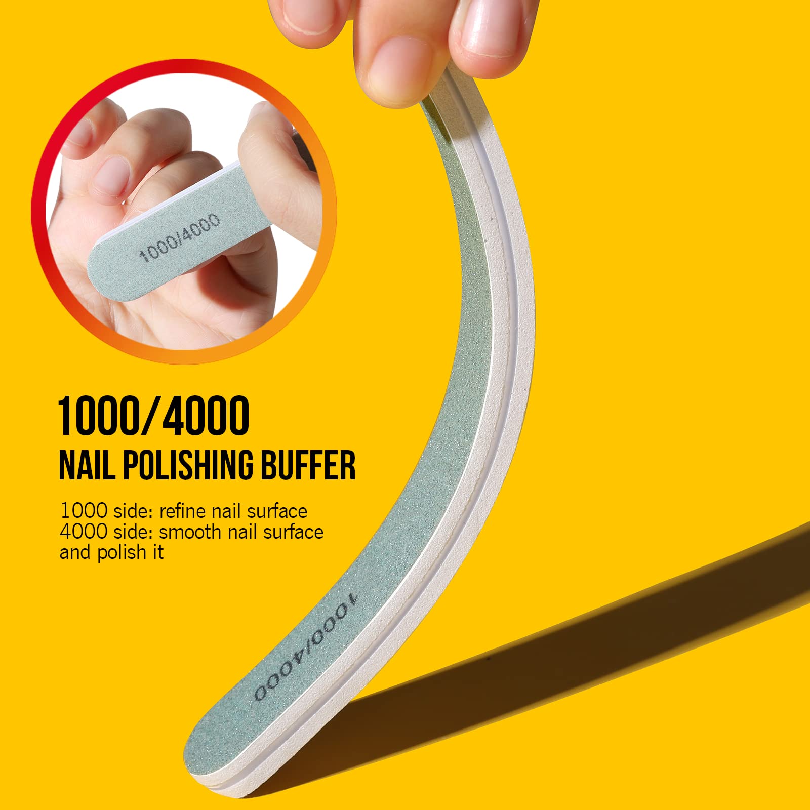 FANDAMEI Nail Buffer File, Professional Nail Tools kit with 6PCS Rectangular Nail Buffer Block, 6PCS 100/180 Nail Files and 1PCS 1000/4000 Nail Buffer. Nail Buffer File Kit for Nail Care