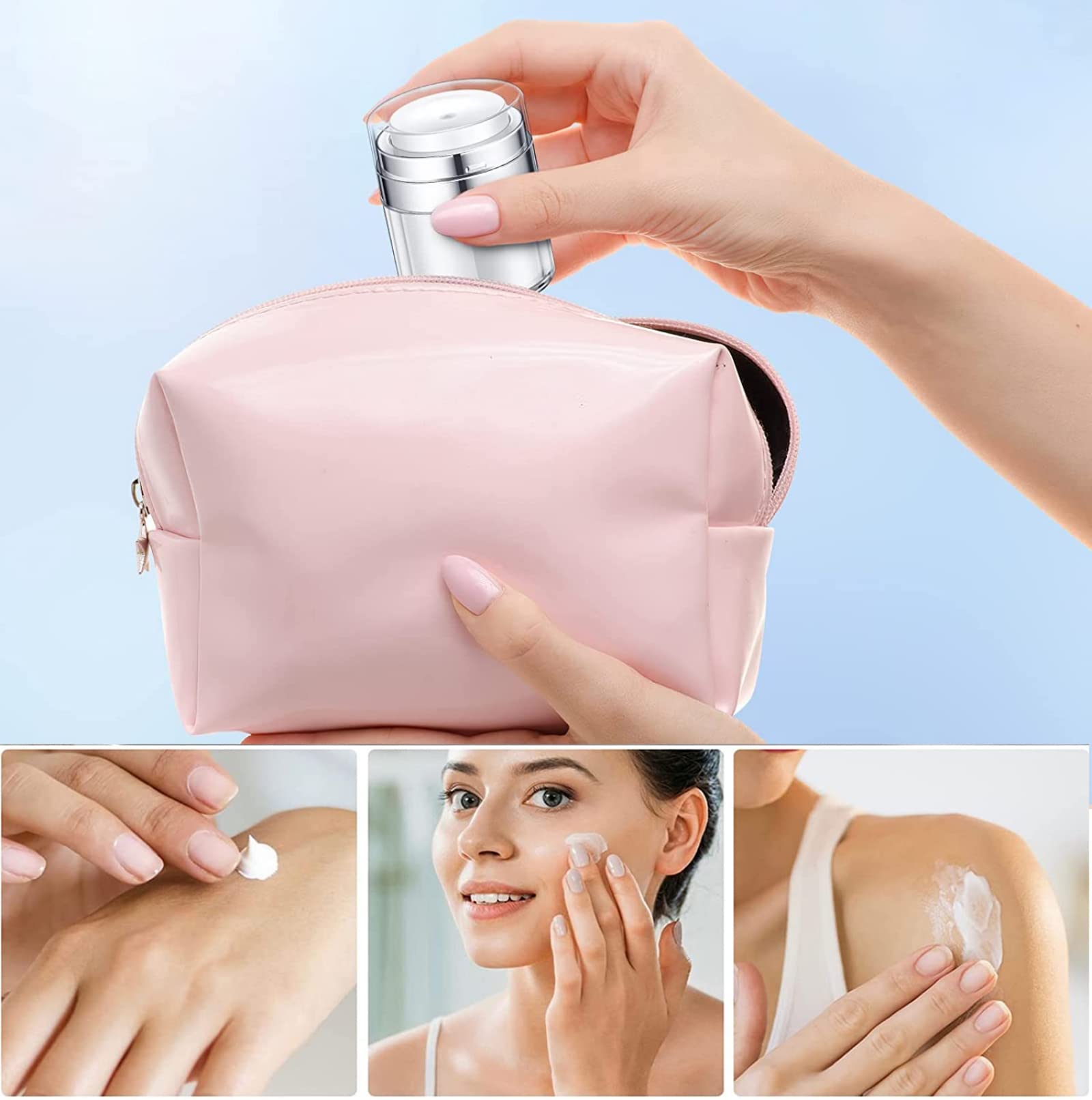 Minsily 4 Pack Airless Pump Jars, 1.7 oz Airless Pump Bottles Cream Jar Vacuum Cosmetics Pump Bottle Dispenser Travel Container Empty Airless Cosmetic Container for Skincare Cream Lotions Moisturizer
