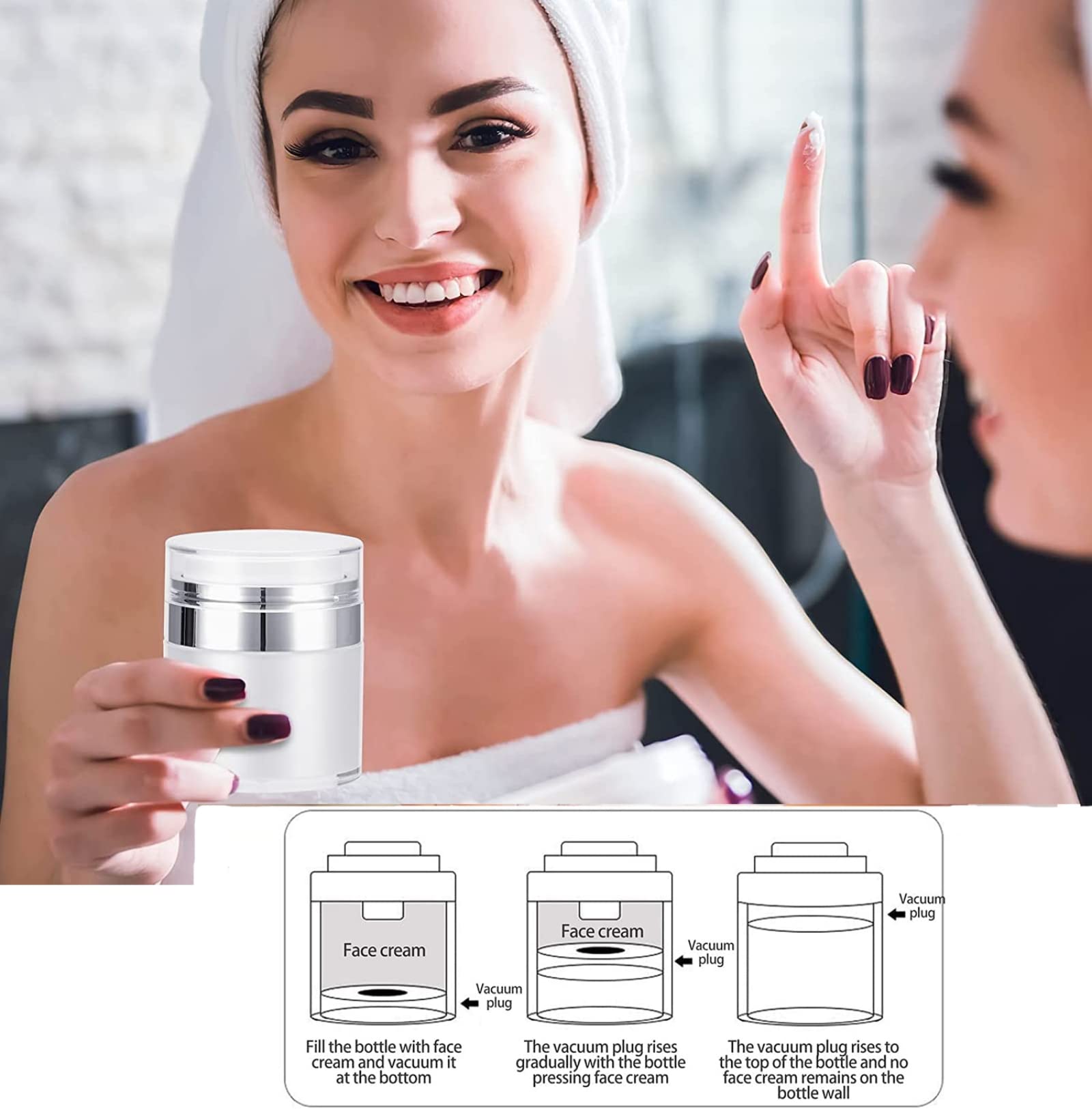 Minsily 4 Pack Airless Pump Jars, 1.7 oz Airless Pump Bottles Cream Jar Vacuum Cosmetics Pump Bottle Dispenser Travel Container Empty Airless Cosmetic Container for Skincare Cream Lotions Moisturizer