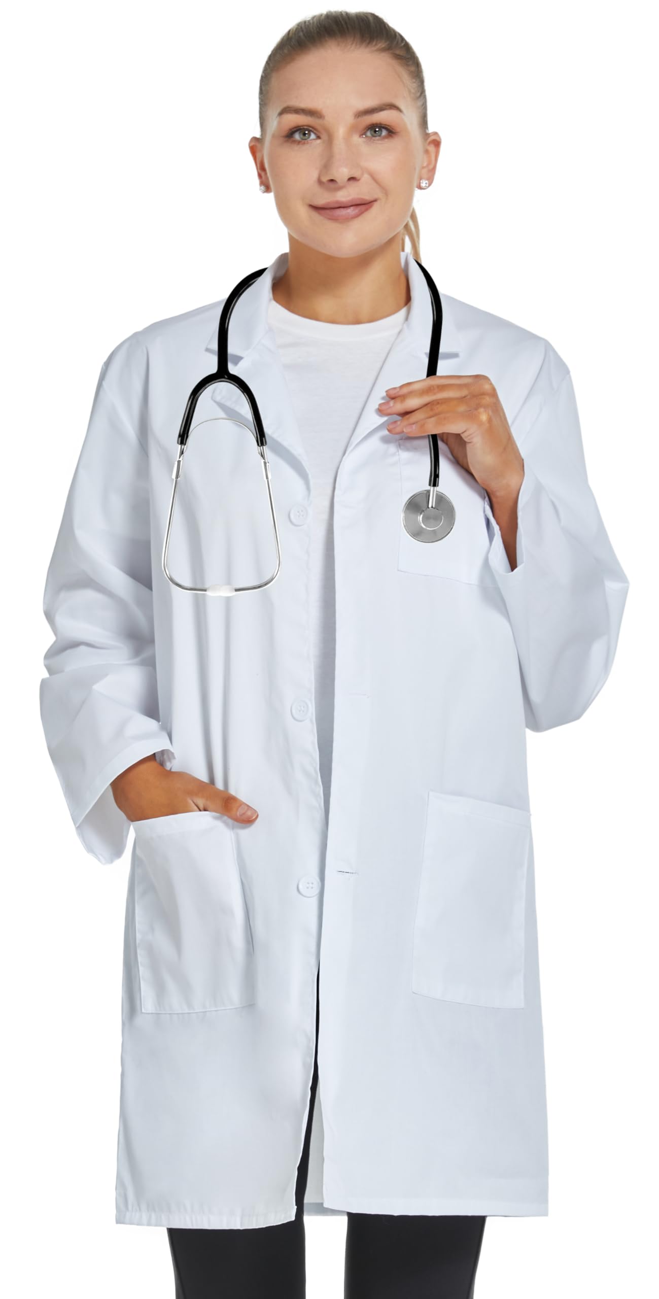 VOGRYE Professional Lab Coat for Women Long Sleeve, White, Unisex M
