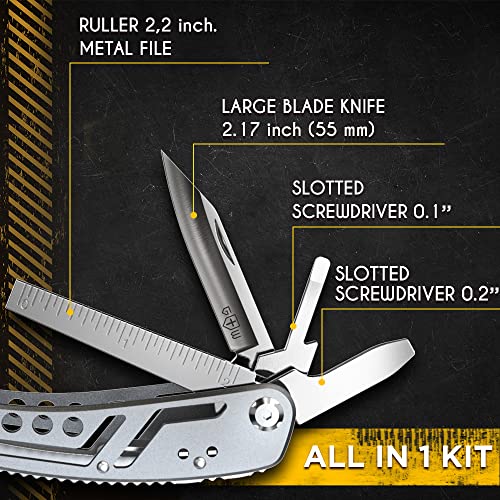 Bundle of 2 Items - Heavy Pocket Knife for Men - Folding Knife with Glass Breaker and Pocket Clip - Tactical Knofe - Multitool 24in1 with Mini Tools Knife Pliers and 11 Bits - Multi Tool All in One