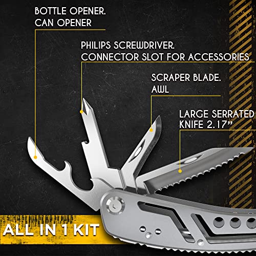Bundle of 2 Items - Heavy Pocket Knife for Men - Folding Knife with Glass Breaker and Pocket Clip - Tactical Knofe - Multitool 24in1 with Mini Tools Knife Pliers and 11 Bits - Multi Tool All in One