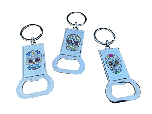 Mexican Sugar Skulls Bottle Opener Keychain 6 Pack Party Favor Pack Beautiful Designs