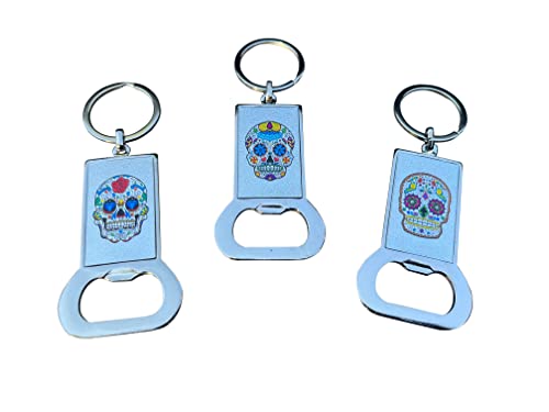 Mexican Sugar Skulls Bottle Opener Keychain 6 Pack Party Favor Pack Beautiful Designs