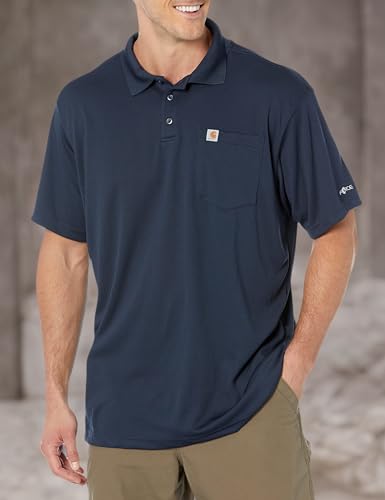 Carhartt mens Force Relaxed Fit Lightweight Short Sleeve Pocket Polo, Navy, Medium US