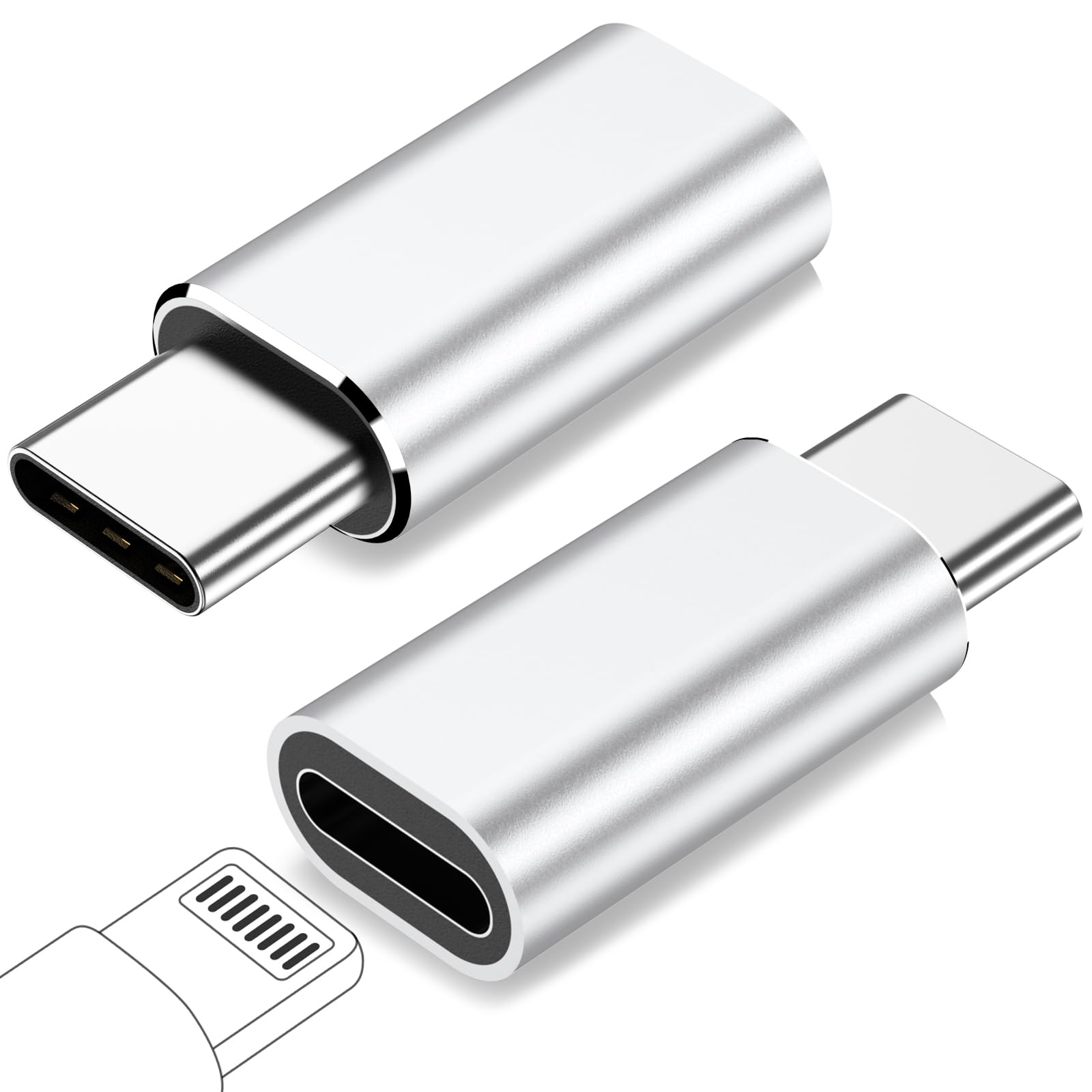 FQSH for Lightning Female to USB C Male Adapter for iPhone 16 15 Pro Max Plus,for iPad,for Samsung,Support 27W PD Fast Charging&Data Transfer,Type C Charger Connector Cable,Not for Audio/OTG,Silver