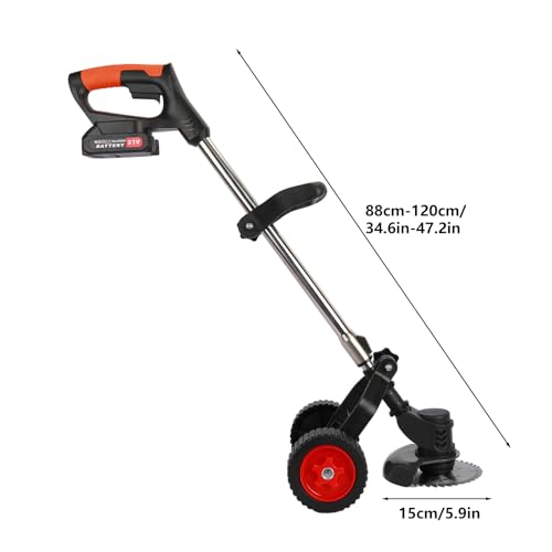 Hesitroad 3 in 1 Electric Grass Trimmer, Rechargeable D-Shaped Handle Weed Eater Cordless 2 Wheel Telescopic Lawn Mower Full Functional Brush Cutter for Garden 21V 2000mAh Batteries Supply 850W