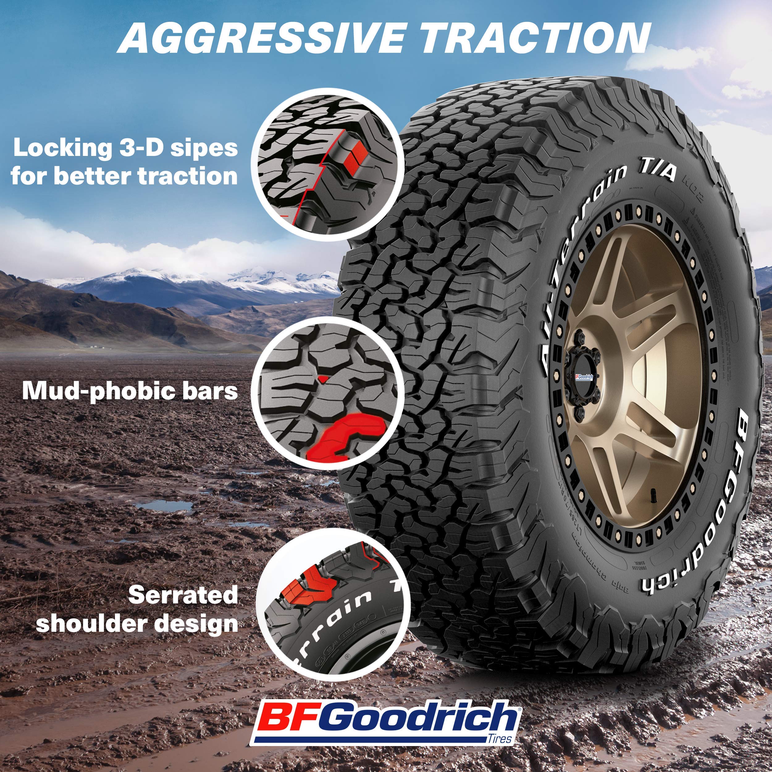 BFGoodrich All Terrain T/A KO2 Radial Car Tire for Light Trucks, SUVs, and Crossovers,LT235/85R16/E 120/116S